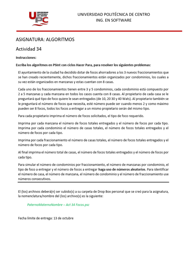 Algoritmos - Act 34 Focos | PDF | Hogar, jardinería y bricolaje