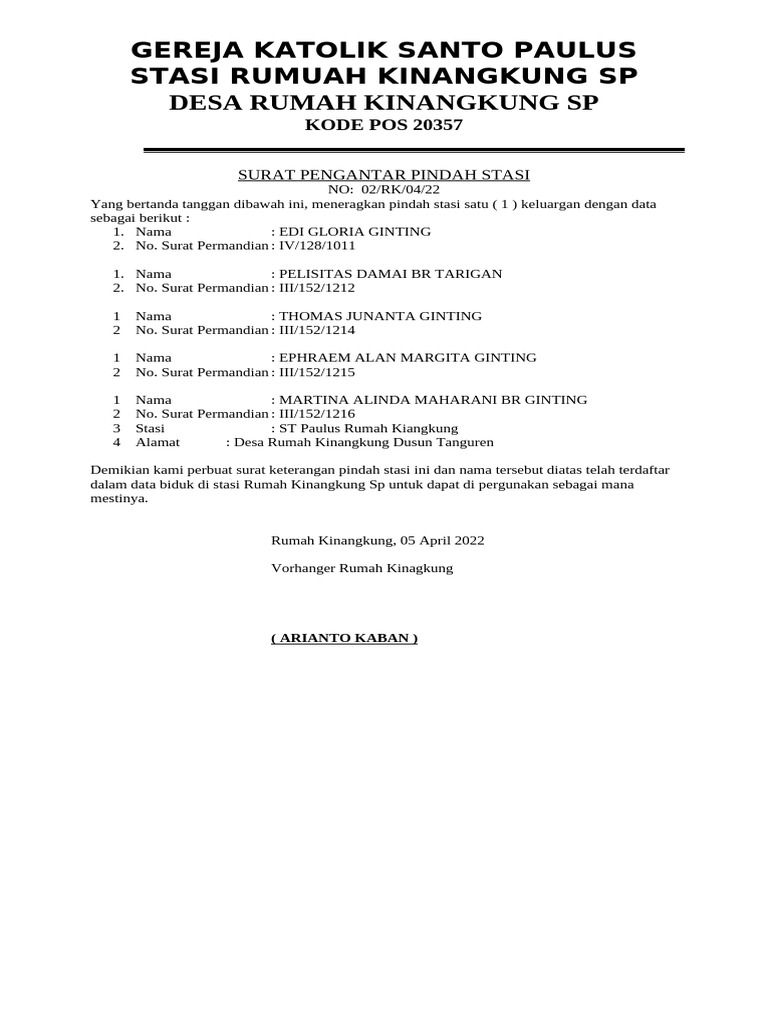Surat Pindah Stasi | PDF