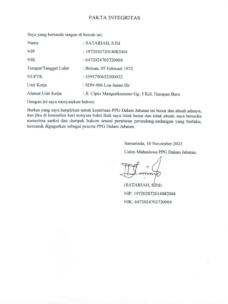 Pakta Integritas | PDF
