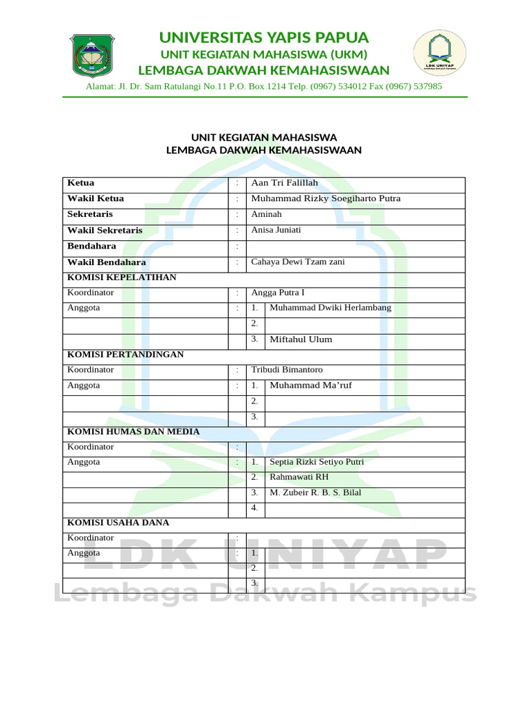 SUSUNAN KEPENGURUSAN (LDK) | PDF