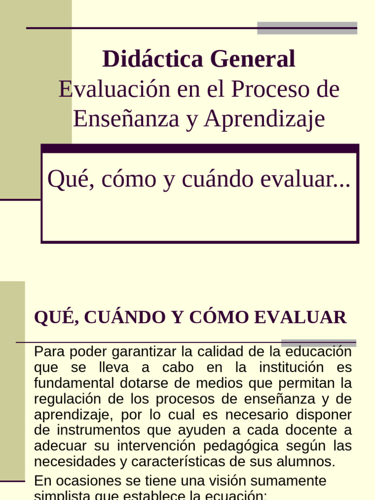 DIDÁCTICA GENERAL - Evaluación en El Proceso de Enseñanza y Aprendizaje | PDF | Evaluación ...
