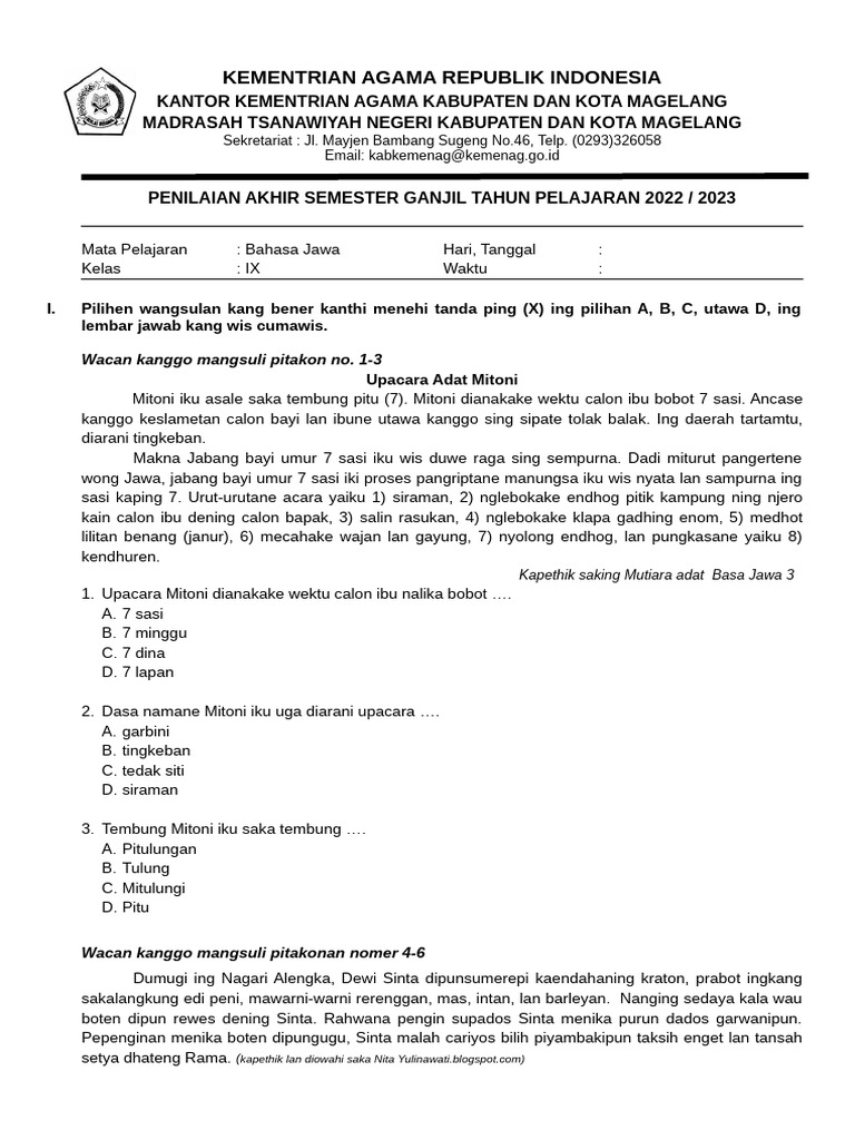 Soal Pas Kelas 9-2022 | PDF