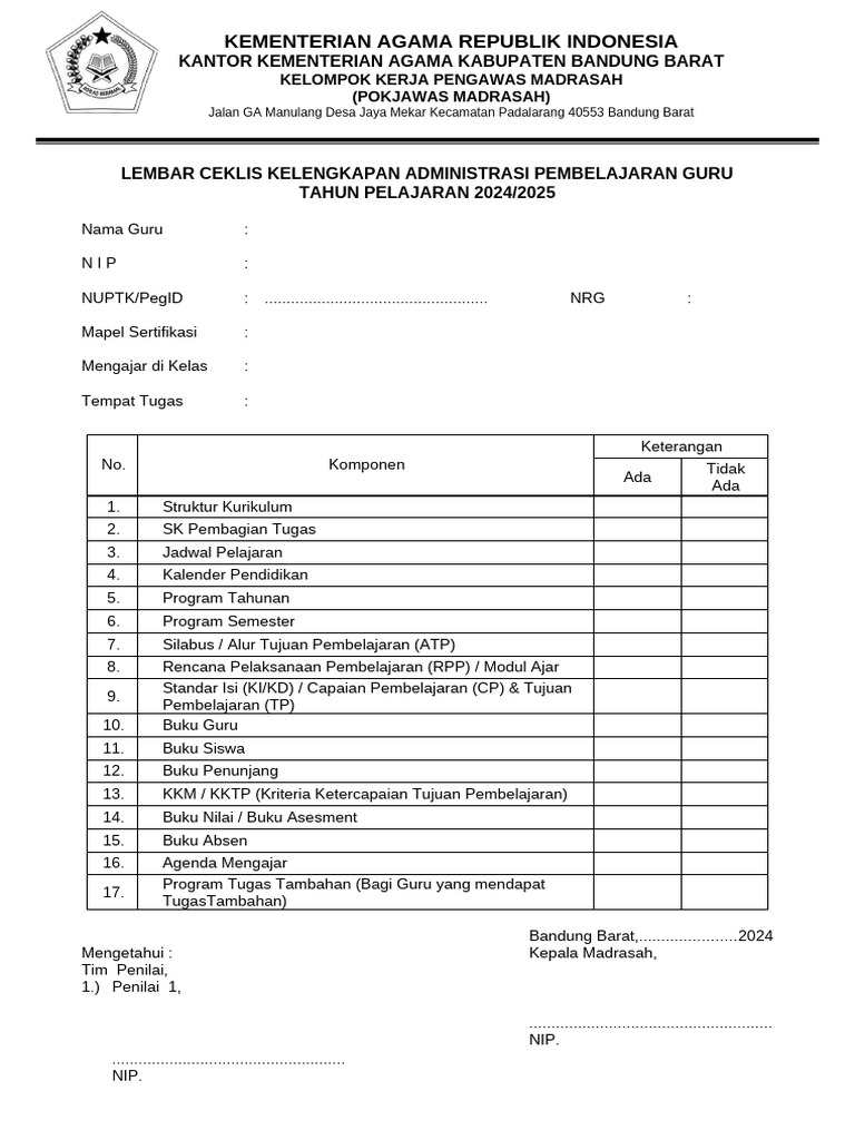 Lembar Ceklis PKG 2024 | PDF