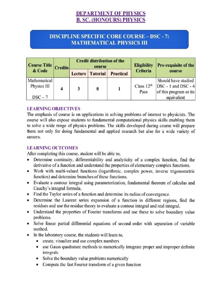Semester III Physics Hons Syllabus | PDF | Diffraction | Entropy