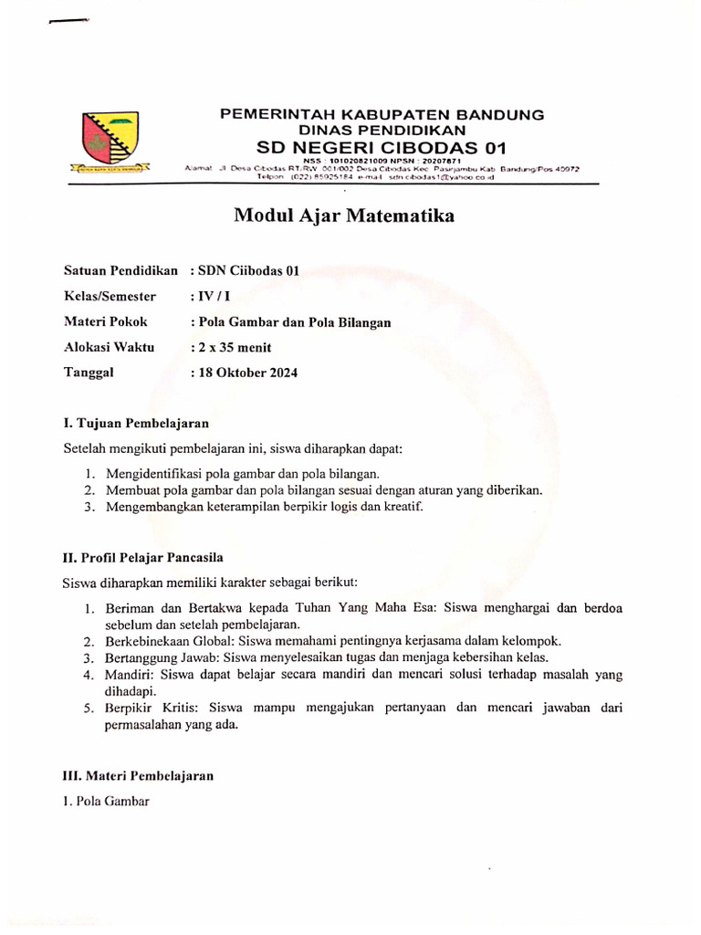 Modul Ajar (RPP) Matematika | PDF