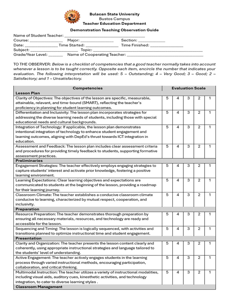 Revised Demo Teaching Rubrics Pdf Learning Teachers