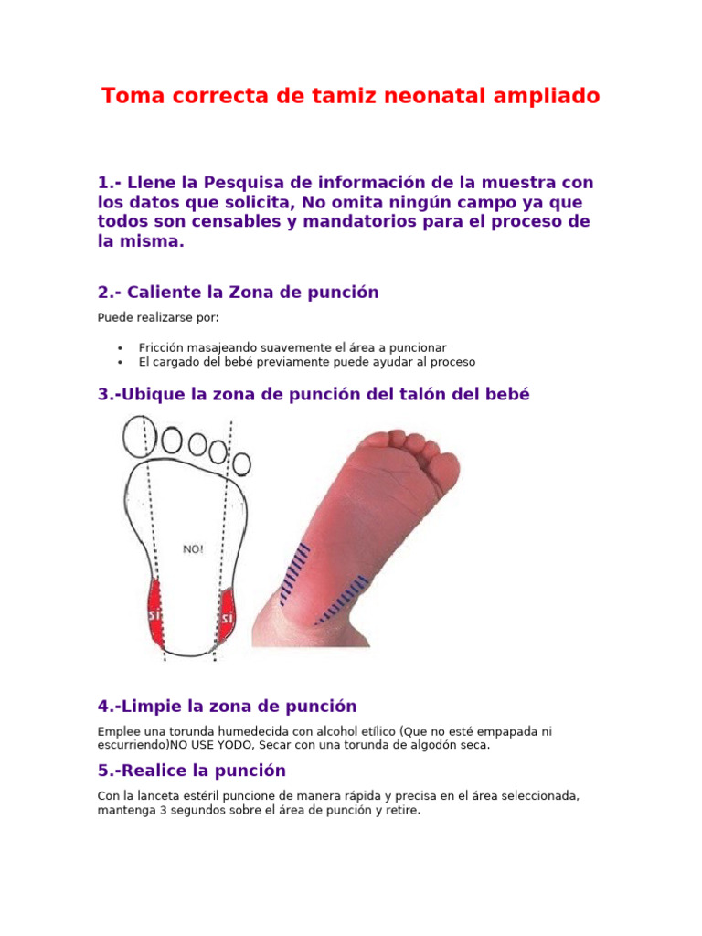 Toma Correcta de Tamiz Neonatal Ampliado | PDF