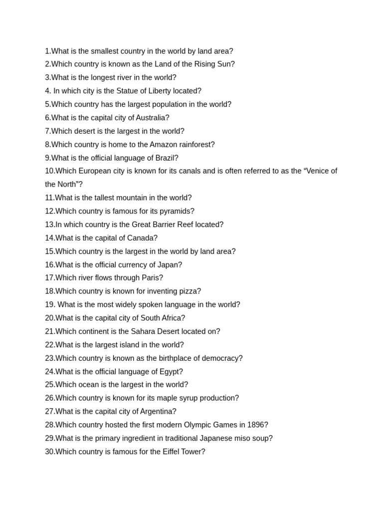 Trivia Questions | PDF | Foreign Language Studies