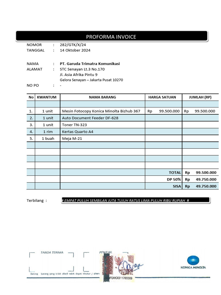 Proforma Invoice PT Garuda Trimatra | PDF