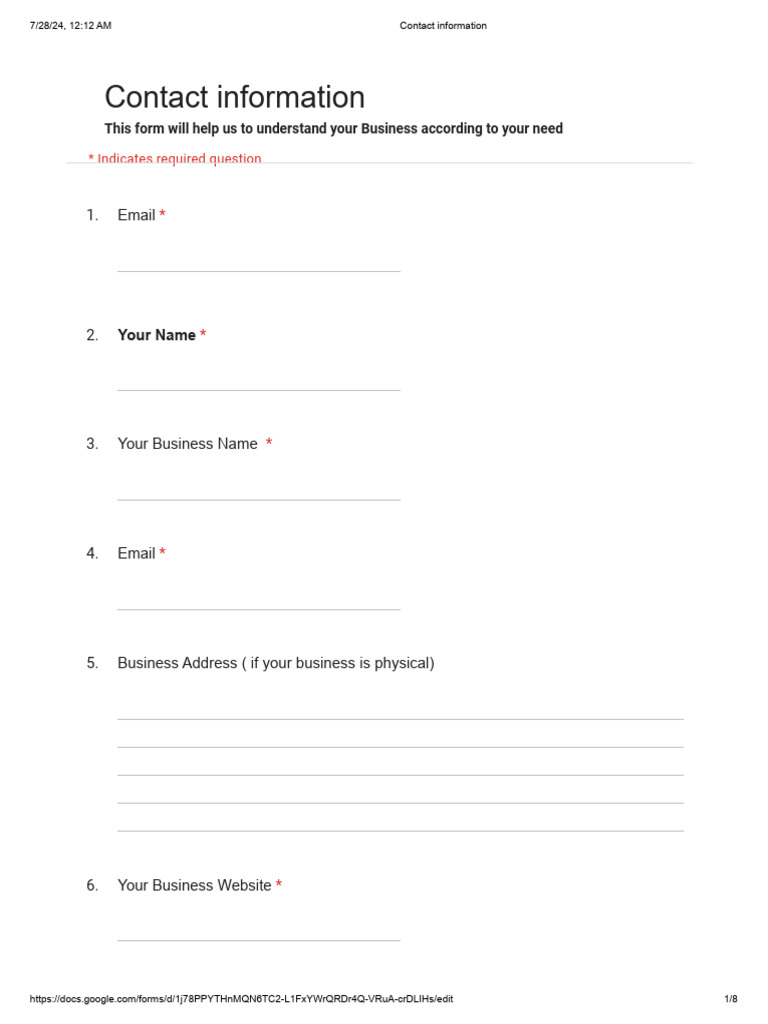 Contact Information - Google Forms | PDF | Digital Marketing ...