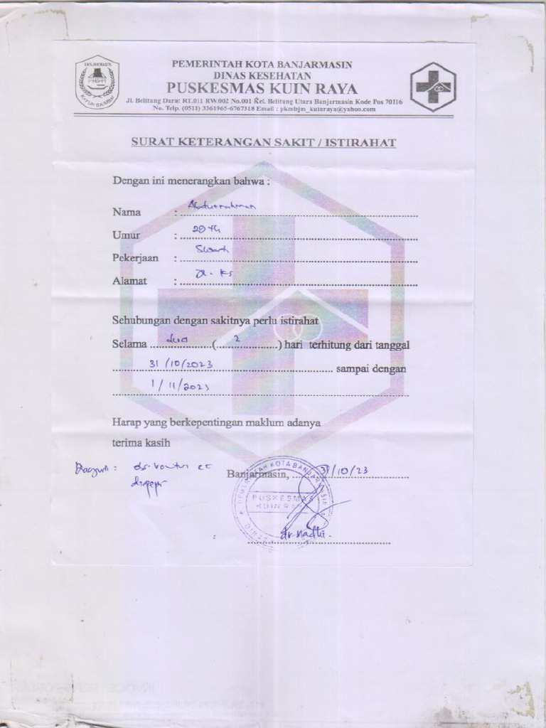 Surat Sakit 31 Okt - 1 Nov 2023 | PDF