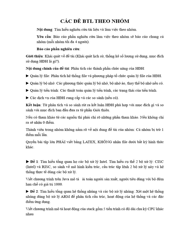 CÁC ĐỀ BTL THEO NHÓM | PDF