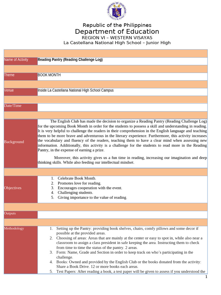 Activity Design Reading Pantry | PDF | Reading Comprehension | Human ...