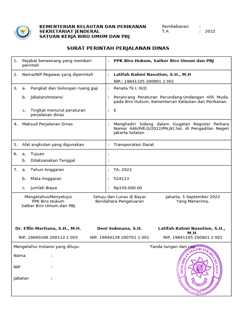 SPPD Lokal Sidang Lat 5 Sept | PDF
