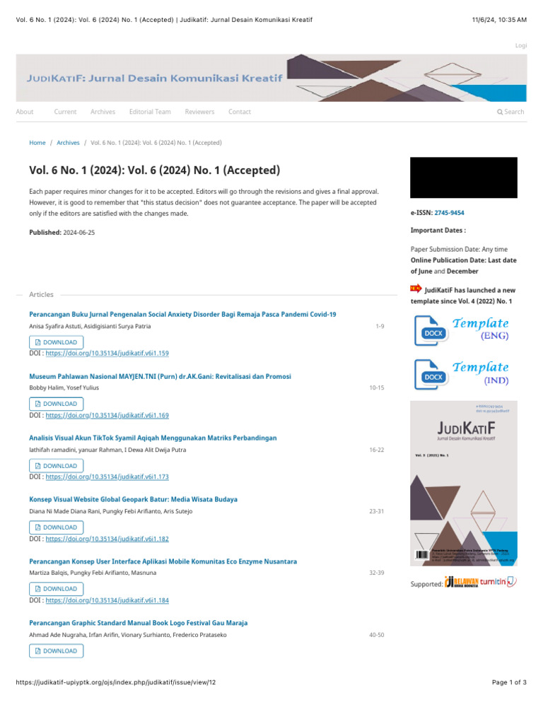 Vol. 6 No. 1 (2024) : Vol. 6 (2024) No. 1 (Accepted) - Judikatif: Jurnal Desain Komunikasi ...