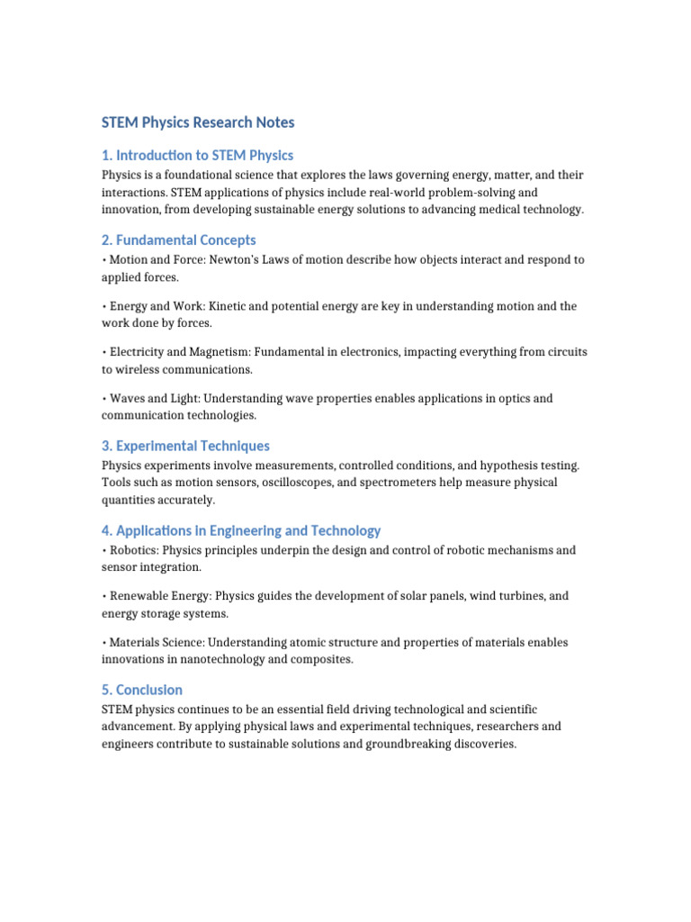 STEM Physics Research Notes | PDF