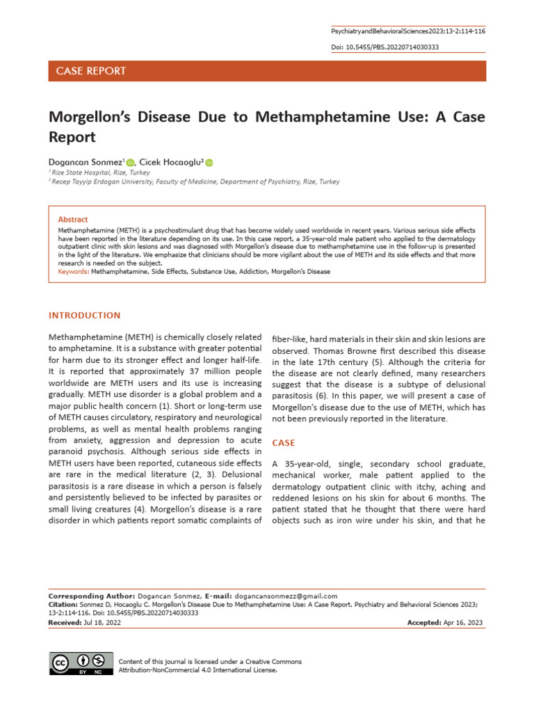 Morgellon's Disease from Meth Use Case | PDF | Psychosis | Methamphetamine