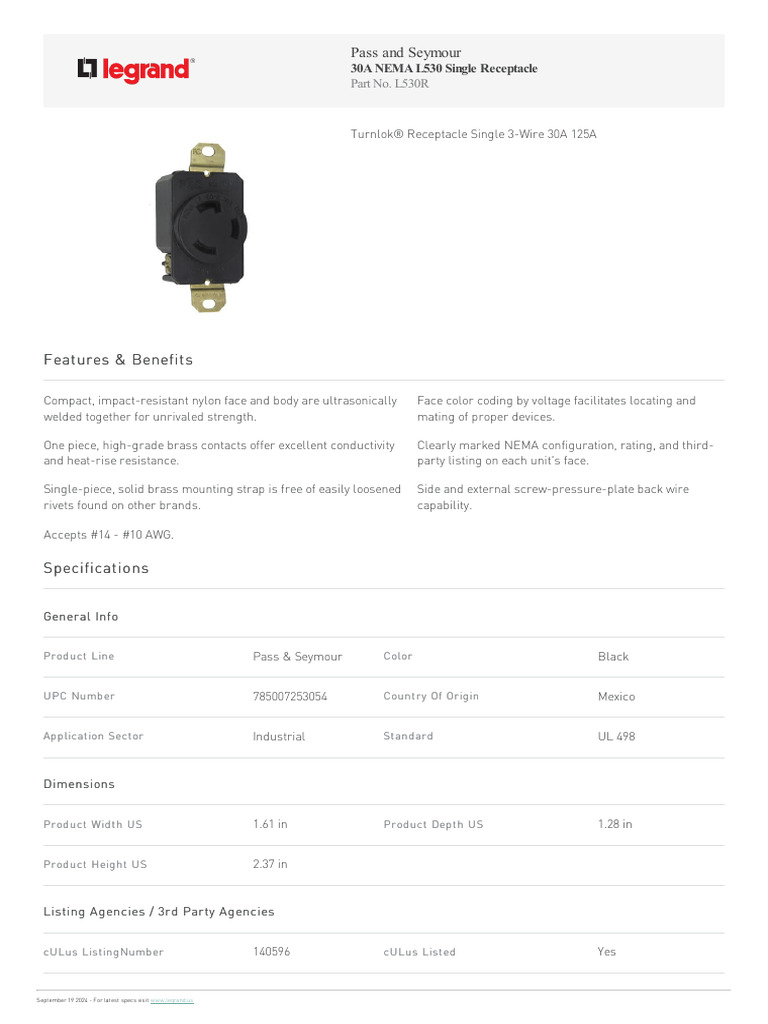 L530R Web Cutsheet | PDF | Electrical Equipment | Electromagnetism