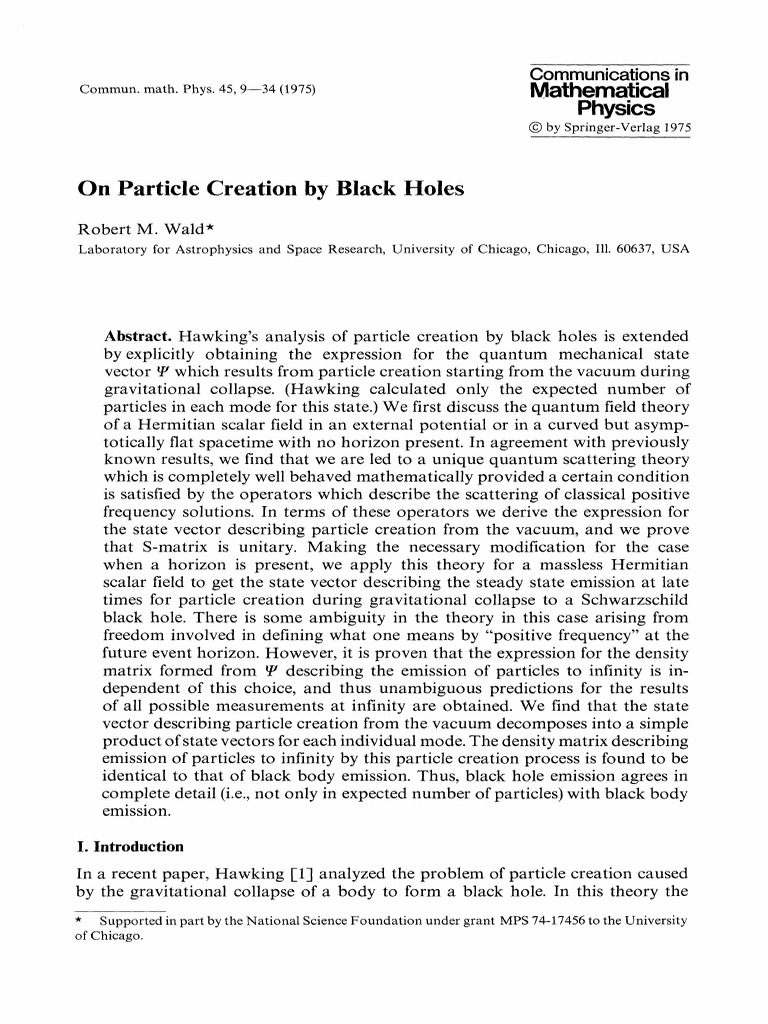 On Particle Creation by Black Holes: Physics | PDF | Field (Physics ...