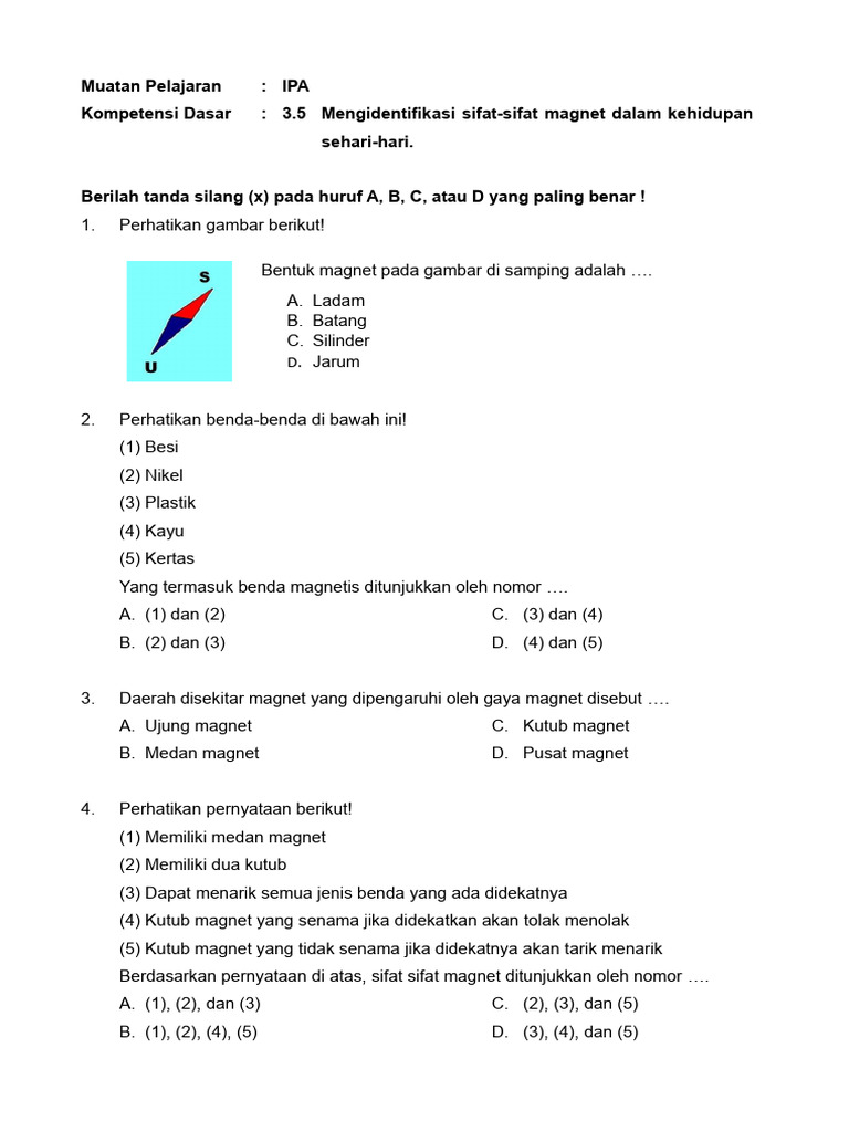 Soal PSAS Kelas 6 Tema 5 (IPA, IPS Dan SBDP) | PDF