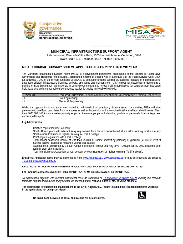 MISA Bursary Applications 2022 | PDF