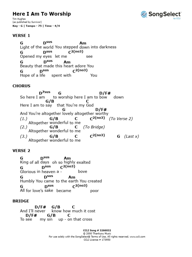 Here I Am To Worship-chords-G-7 | PDF