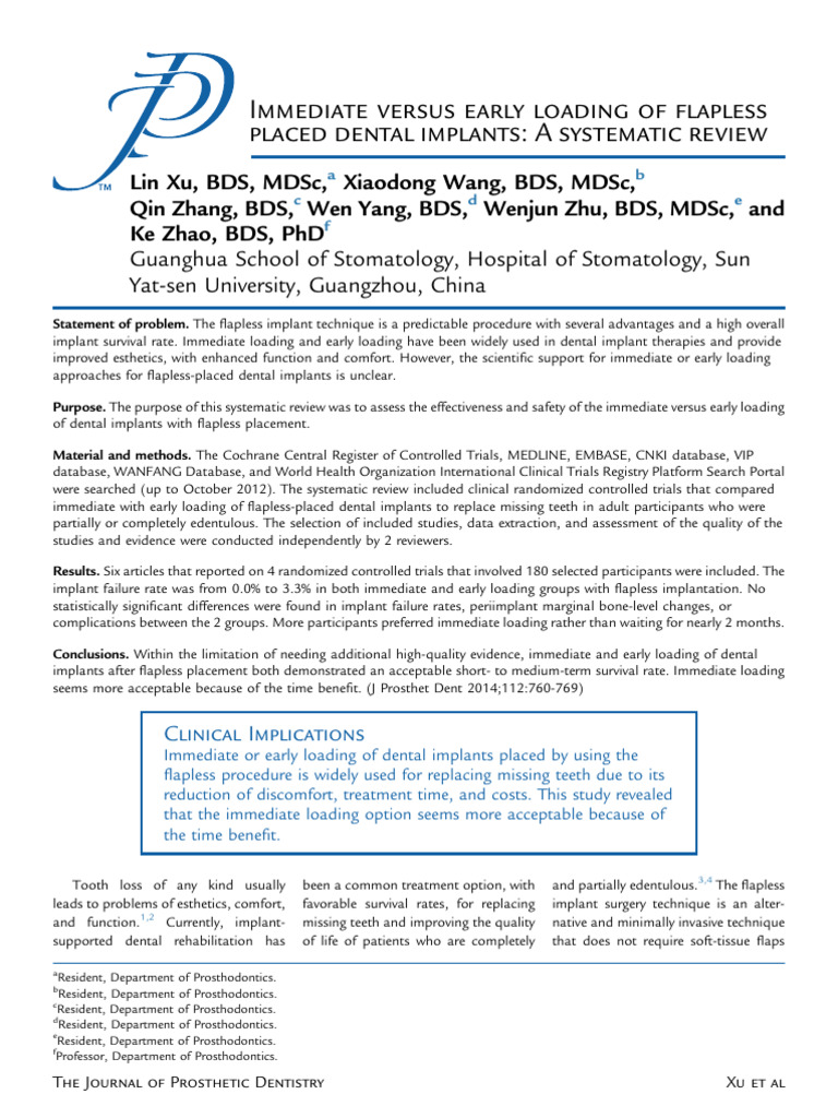 Immediate Versus Early Loading of Flapless Placed Dental Implants: A ...