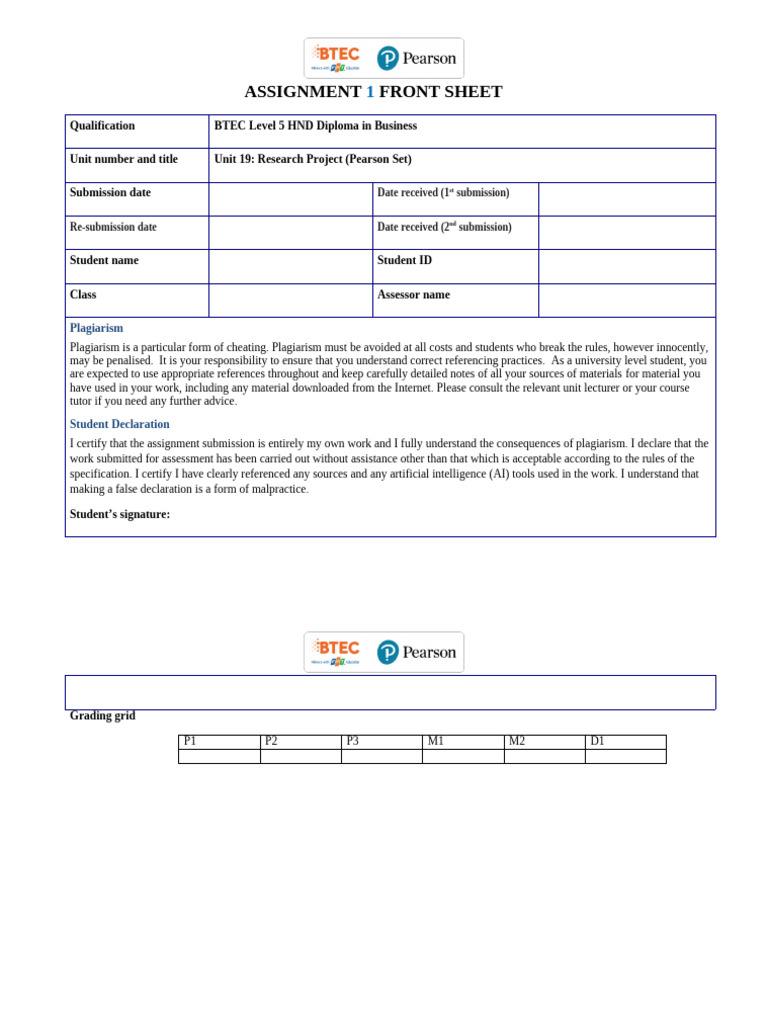 Unit 19 - Assignment 1 Frontsheet - Individual | PDF