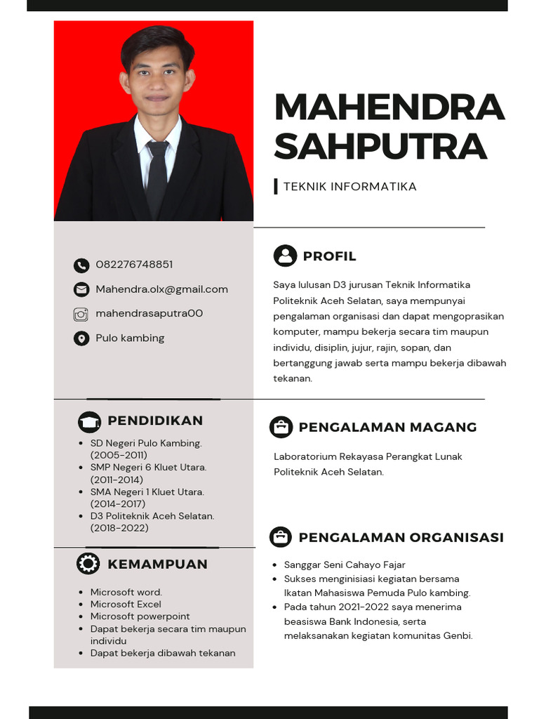 Profil Mahendra Sahputra: Pendidikan & Keterampilan | PDF