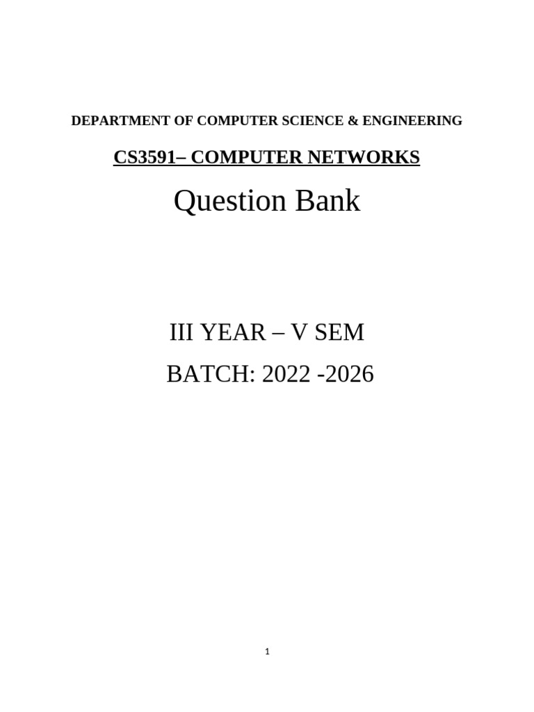 CS3591 Computer Networks Syllabus | PDF | Computer Network ...