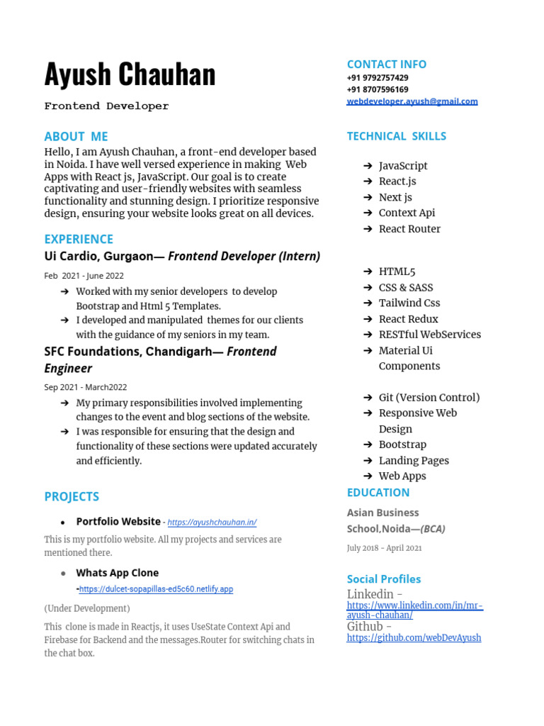 Ayush Chauahan Resume | PDF | Web Development | World Wide Web