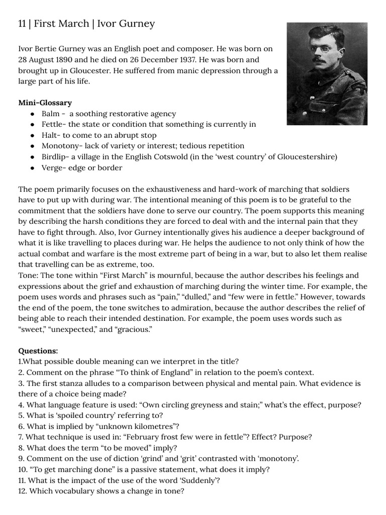 First March by Ivor Gurney | PDF | Poetry