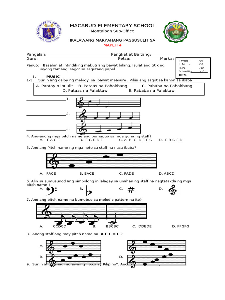 PT - Mapeh 4 - Q2 | PDF