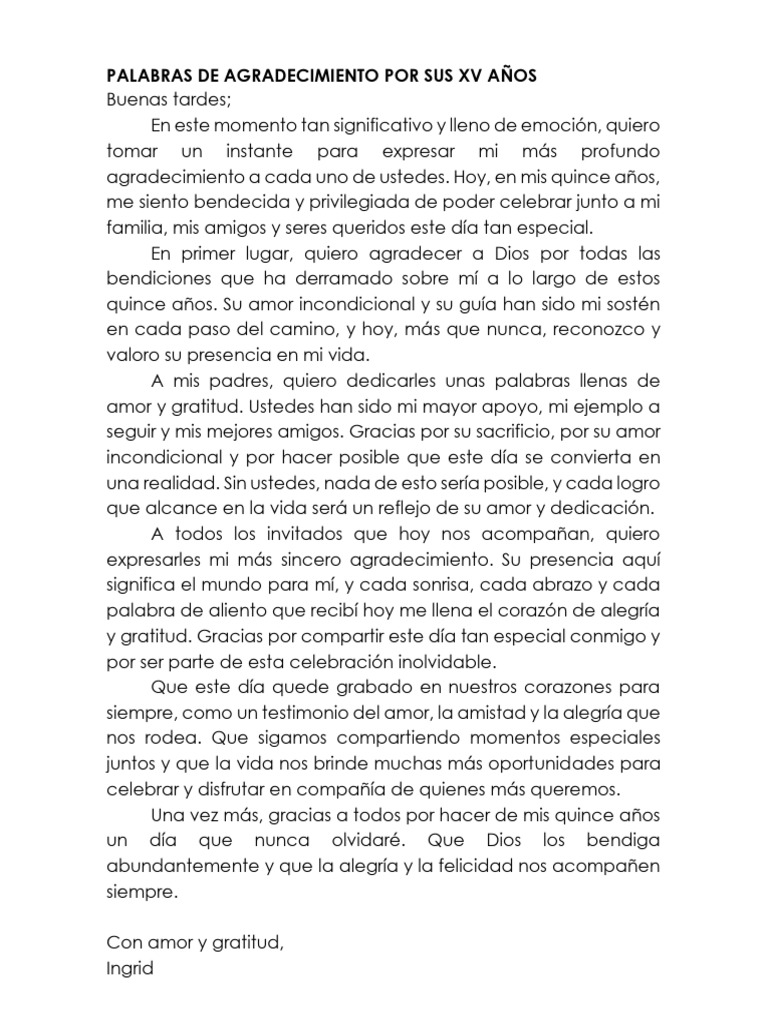 Palabras de Agradecimiento Por Sus XV Años | PDF | Estilo de vida