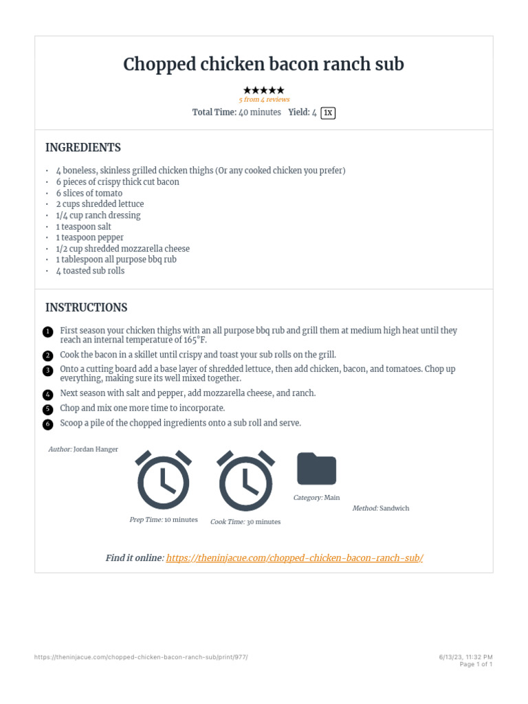 Chopped Chicken Bacon Ranch Sub - Ninjacue | PDF