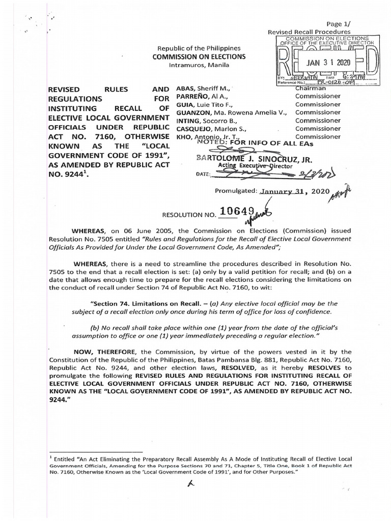 Comelec Resolution No. 10649 | PDF
