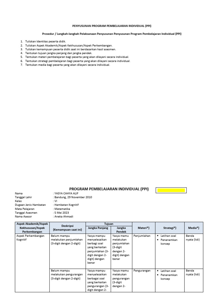Aneka Ahmadi - Lembar Kerja 5 Program Pembelajaran Individual | PDF