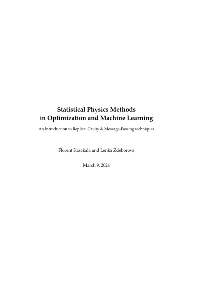 Statistical Physics Methods In Optimization And Machine Learning Notes Pdf Statistical 