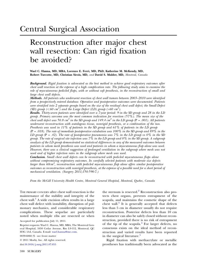 Autologous Reconstruction Following Chest Wall Resection | PDF ...