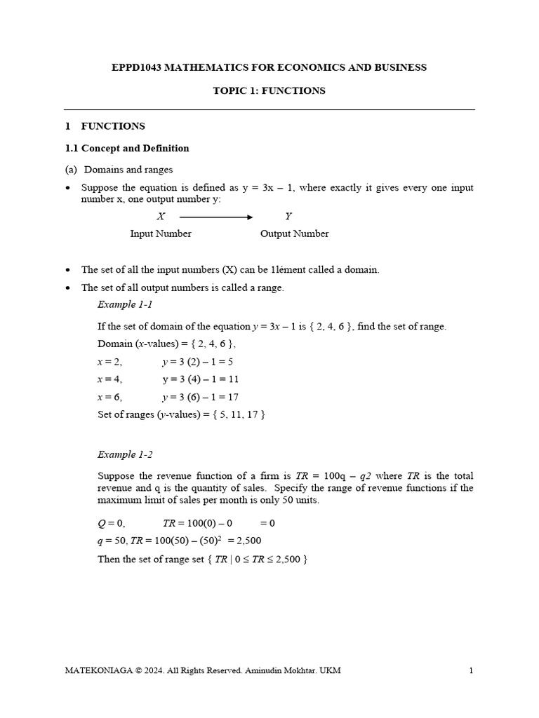 Eppd1043 Topic 01 Functions Part 1 Introduction Pdf Function Mathematics Polynomial