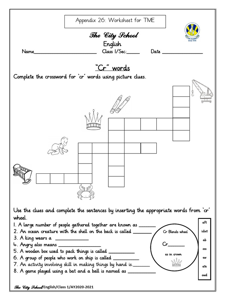 Crossword Worksheet for 'Cr' Words | PDF | Language Arts & Discipline
