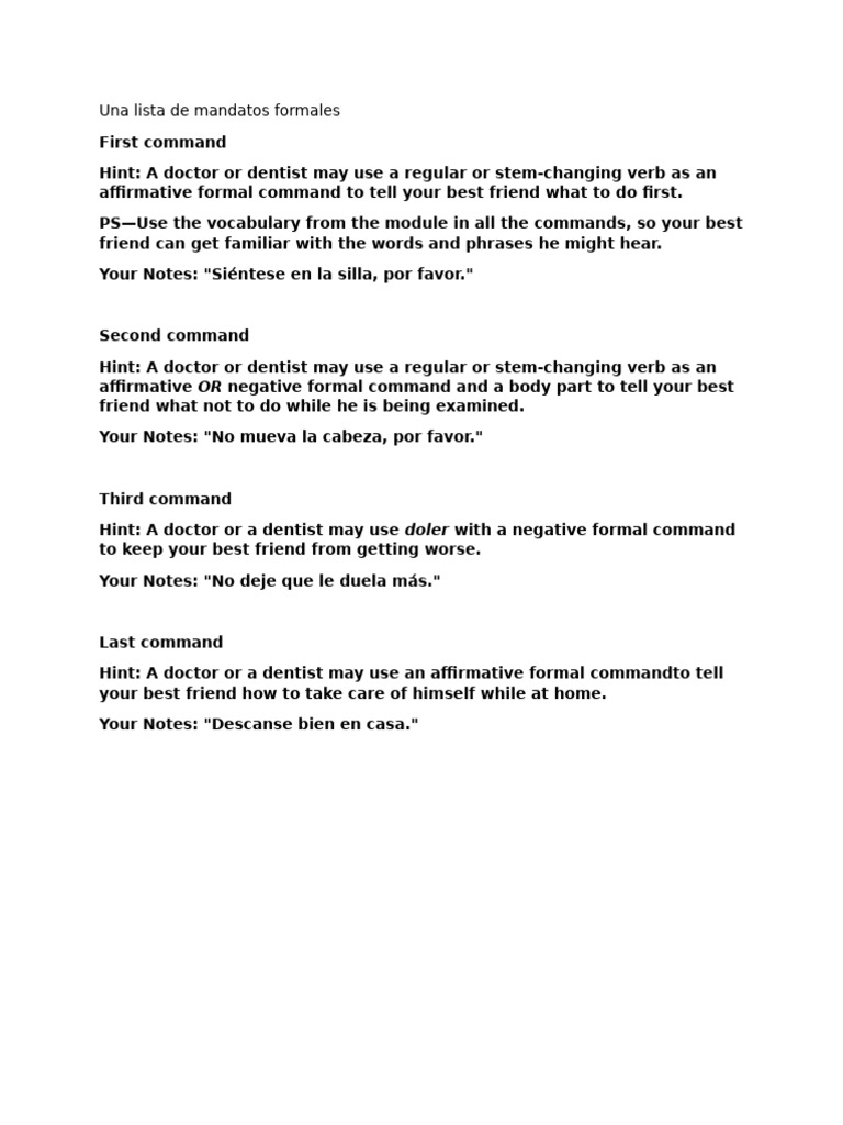 Ejemplos de Mandatos Formales | PDF | Language Arts & Discipline | Self ...