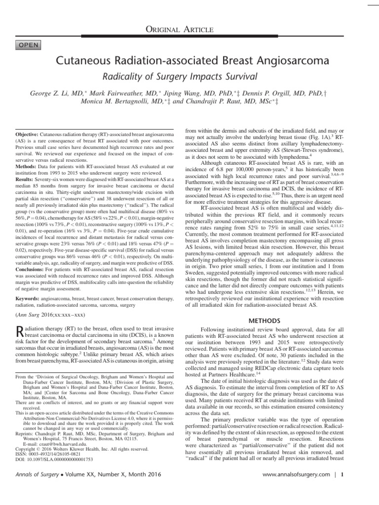 Cutaneous Radiation-Associated Breast Angiosarcoma | PDF | Breast Cancer | Medical Specialties