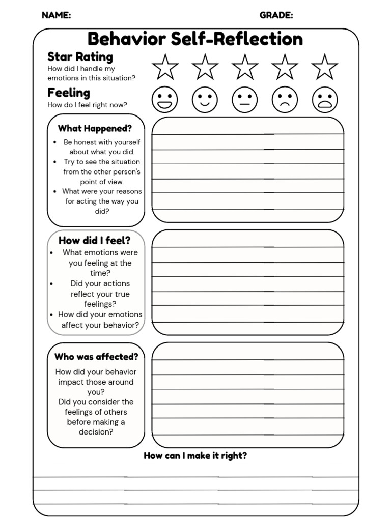 Behavior Self-Reflection: Star Rating Feeling | PDF | Self-Improvement ...