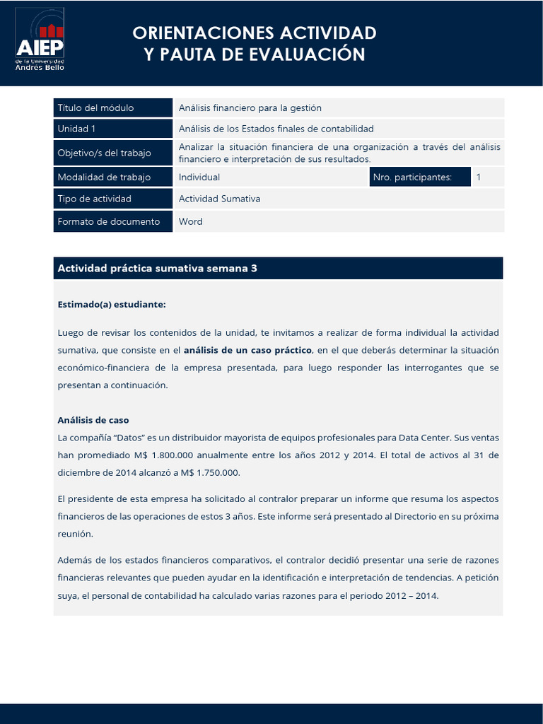Orientaciones Actividad Sumativa Semana 3 | PDF | Business | Contabilidad