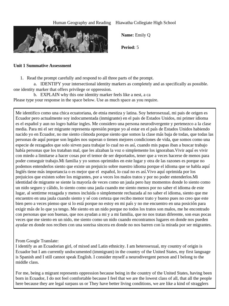 Unit 1 Summative Assessment - Intersectional Identities GC | PDF