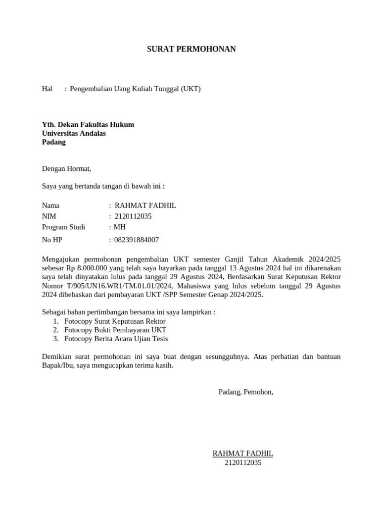 Form Pengembalian UKT | PDF