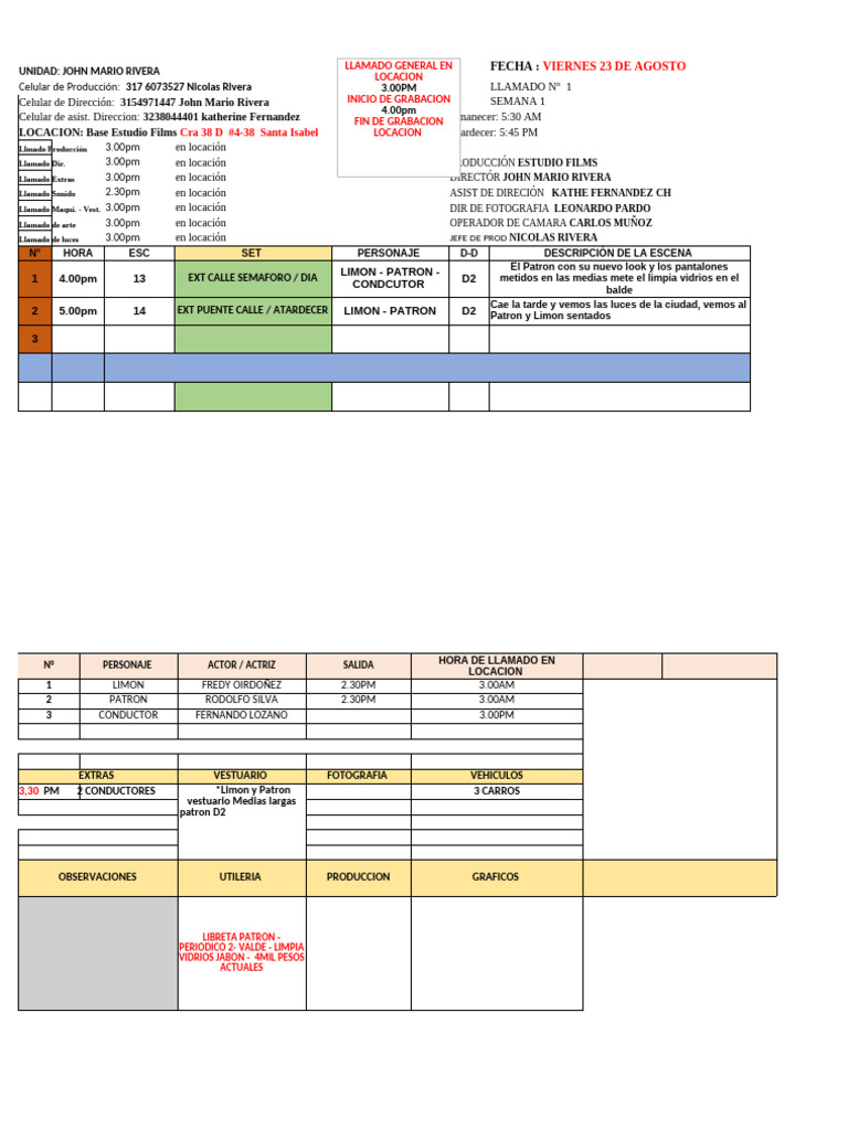 Plan de Rodaje: El Patrón Está Vivo | PDF