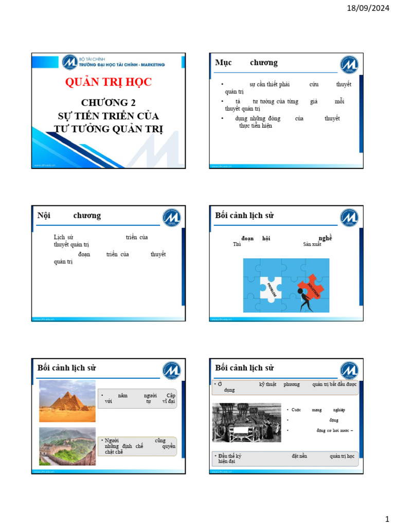 QTH 2024 - Chương 2 - Sự tiến triển của tư tưởng quản trị | PDF