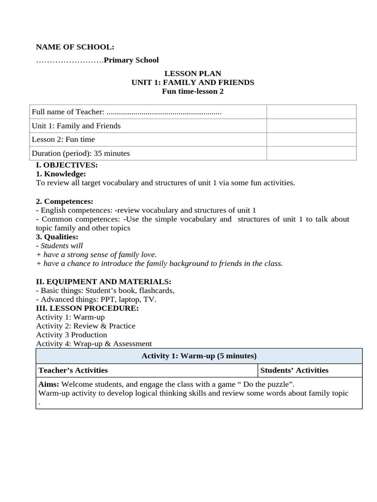 9.unit 1 Funtime and Project Period 2 | PDF | Teachers | Behavior ...